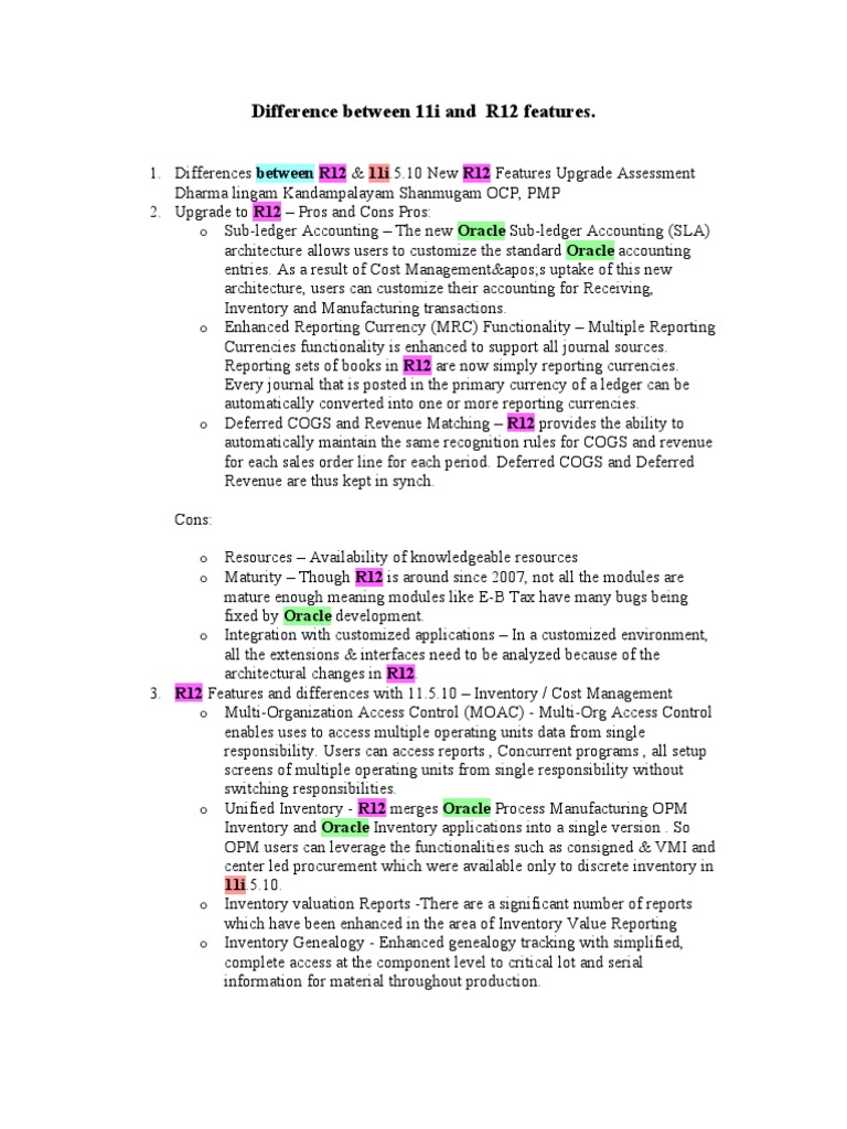 Difference Between 11i and R12 Features | PDF | Electronic Data Interchange | Inventory