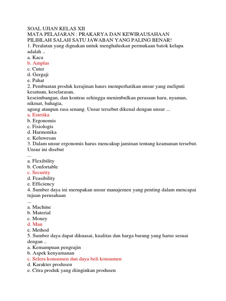SOAL KWU KLS XII Update | PDF | Seni