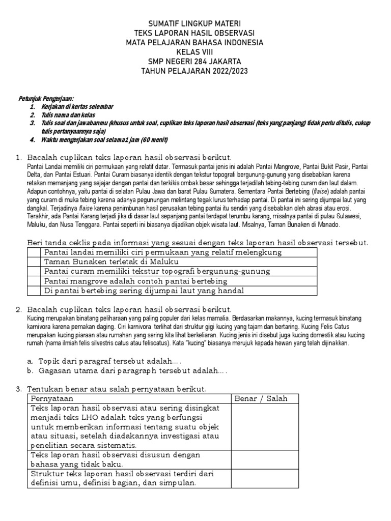 Sumatif Lingkup Materi Teks Lho | PDF