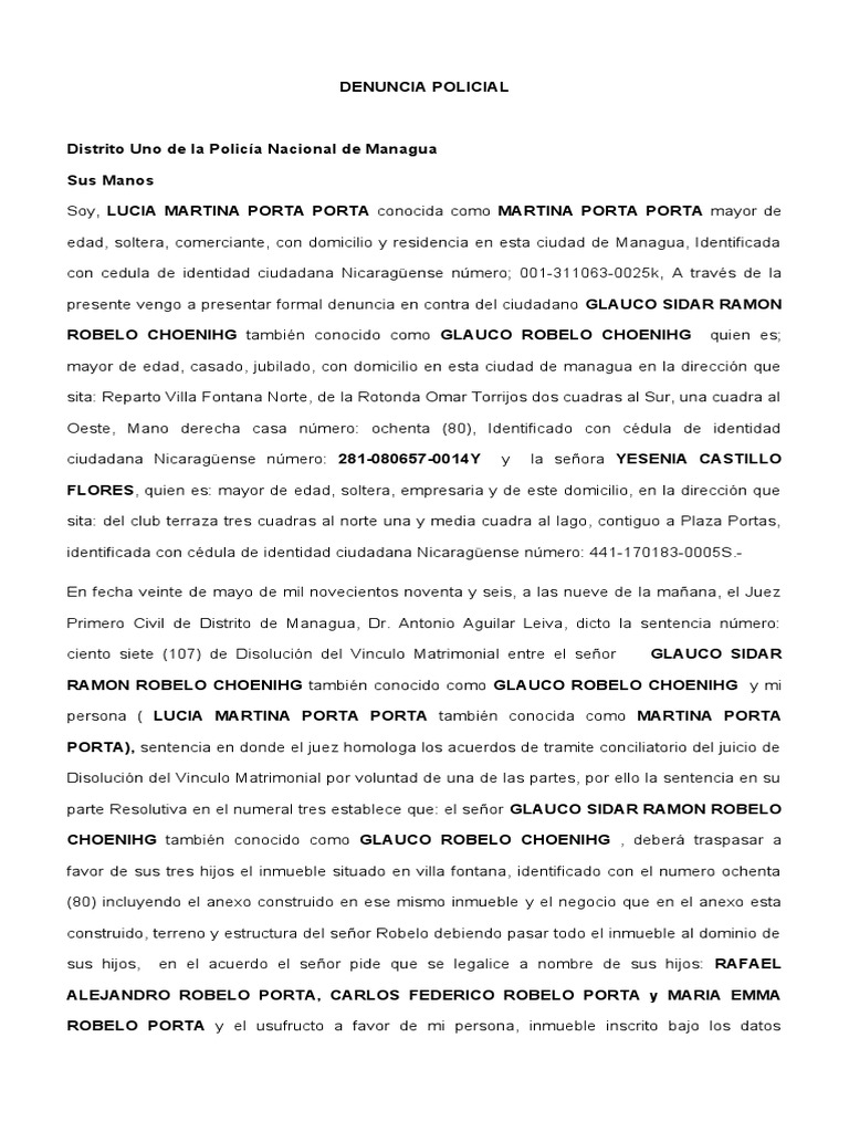 Denuncia contra Glauco Robelo en Nicaragua | PDF | Política | Derecho
