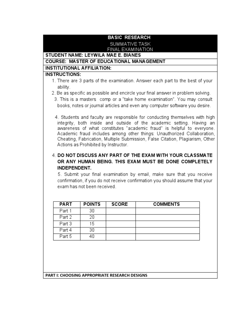Summative Task Final Examination Basic Research | PDF | Validity (Statistics) | Statistics