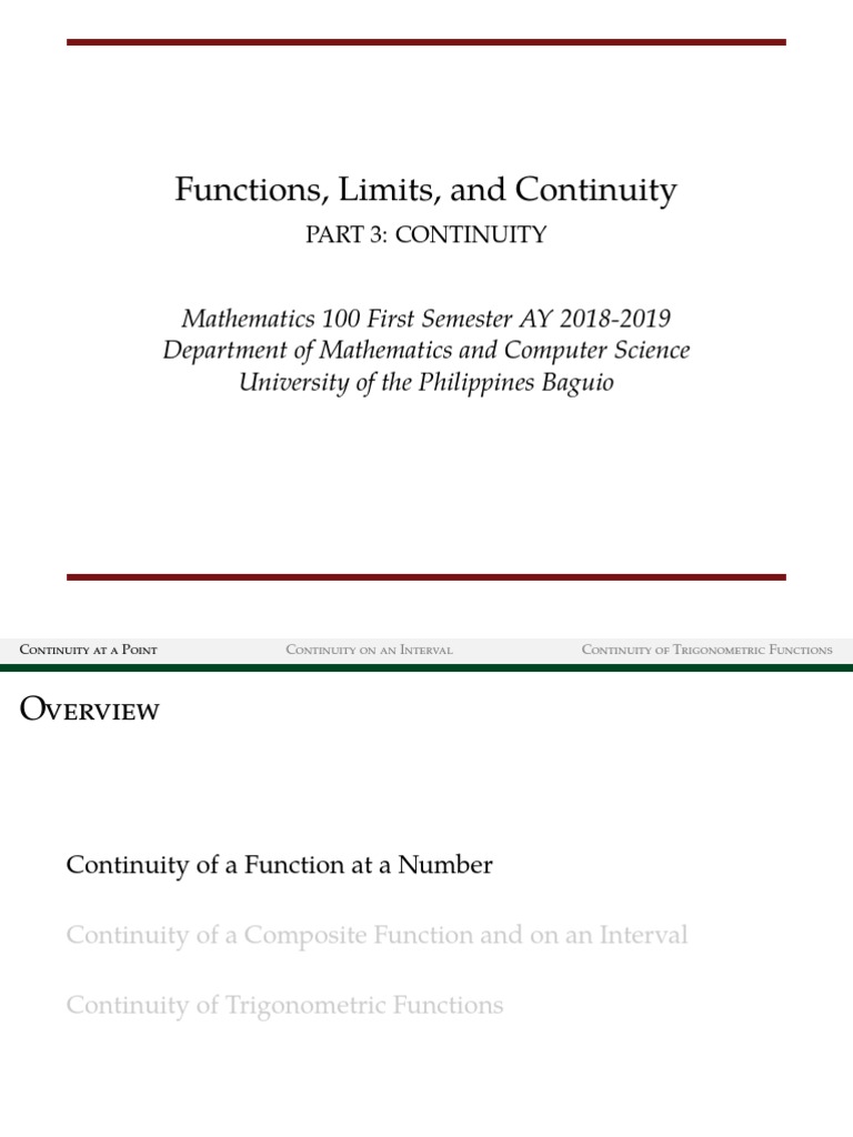 Exploring Continuity: Functions, Limits, and the Behavior of Trigonometric Functions | PDF ...