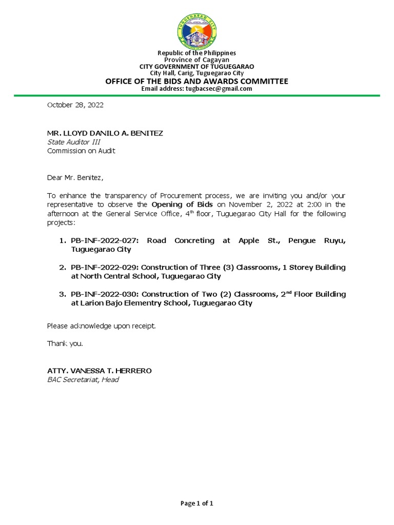 Invitation For Bid Opening Observers | PDF