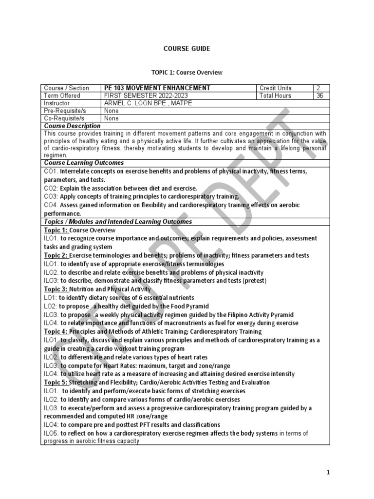 Pe103-Course-Guide-And-Module-Sem. 2022-2023 | PDF | Body Mass Index ...