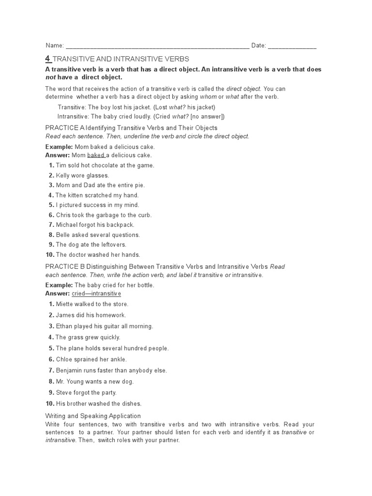 Transitive and Intransitive Verbs | PDF