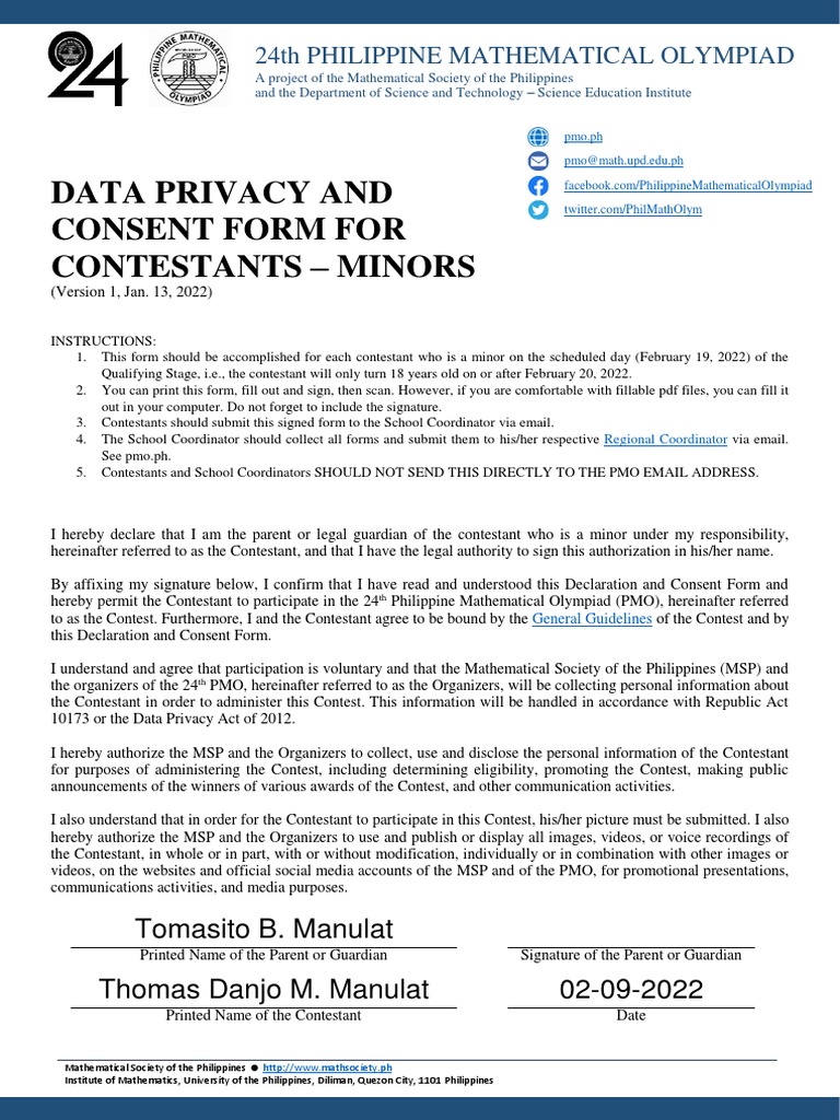 PMO24 Consent Form (Minors) | PDF | Information Age | Computing