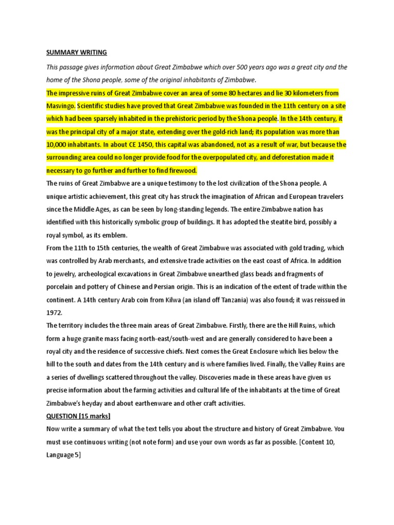 Grade 9 Zimbabwe Summary Writing | Download Free PDF | Zimbabwe