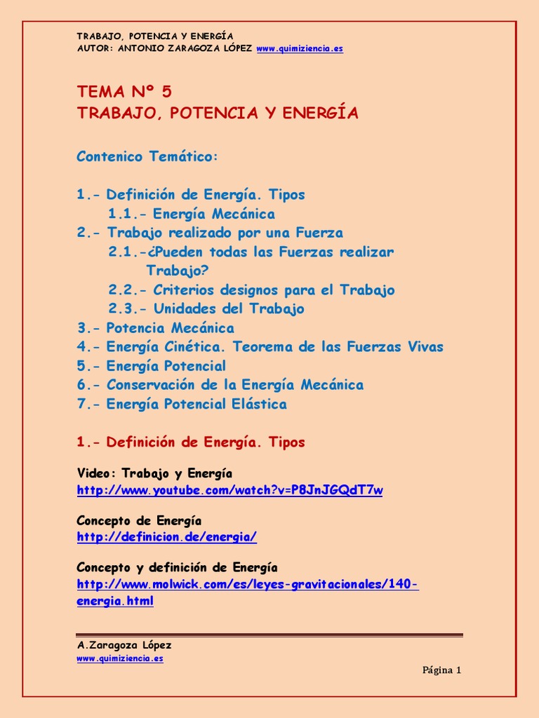 Tema 5.trabajo Potencia y Energia | PDF | Vatio | Fuerza
