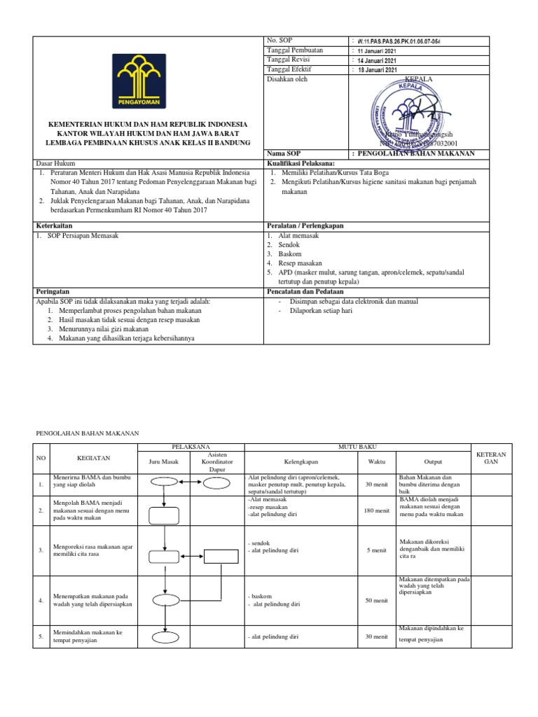 SOP Pengolahan Bahan Makanan | PDF