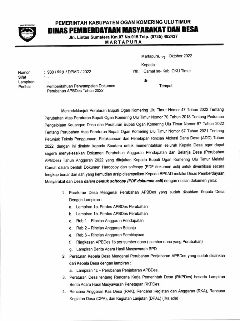 Berita Acara Perubahan APBDes 2022 | PDF