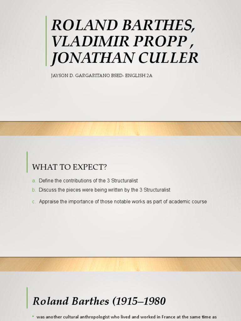 Roland Barthes, Vladimir Propp, Jonathan Culler | PDF | Linguistics ...