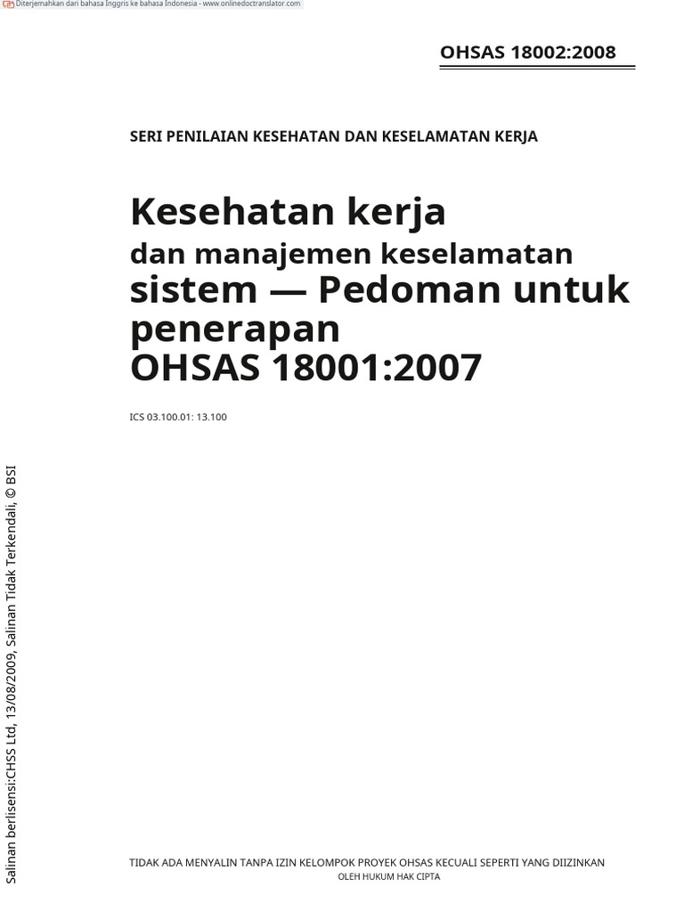 Occupational Health and Safety Management Systems Guidelines For The Implementation of OHSAS ...