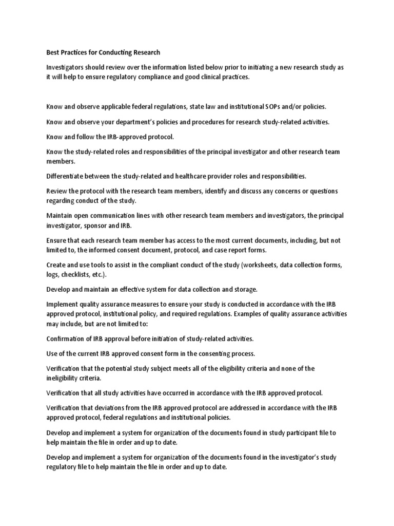 Best Practices For Conducting Research | PDF | Institutional Review ...