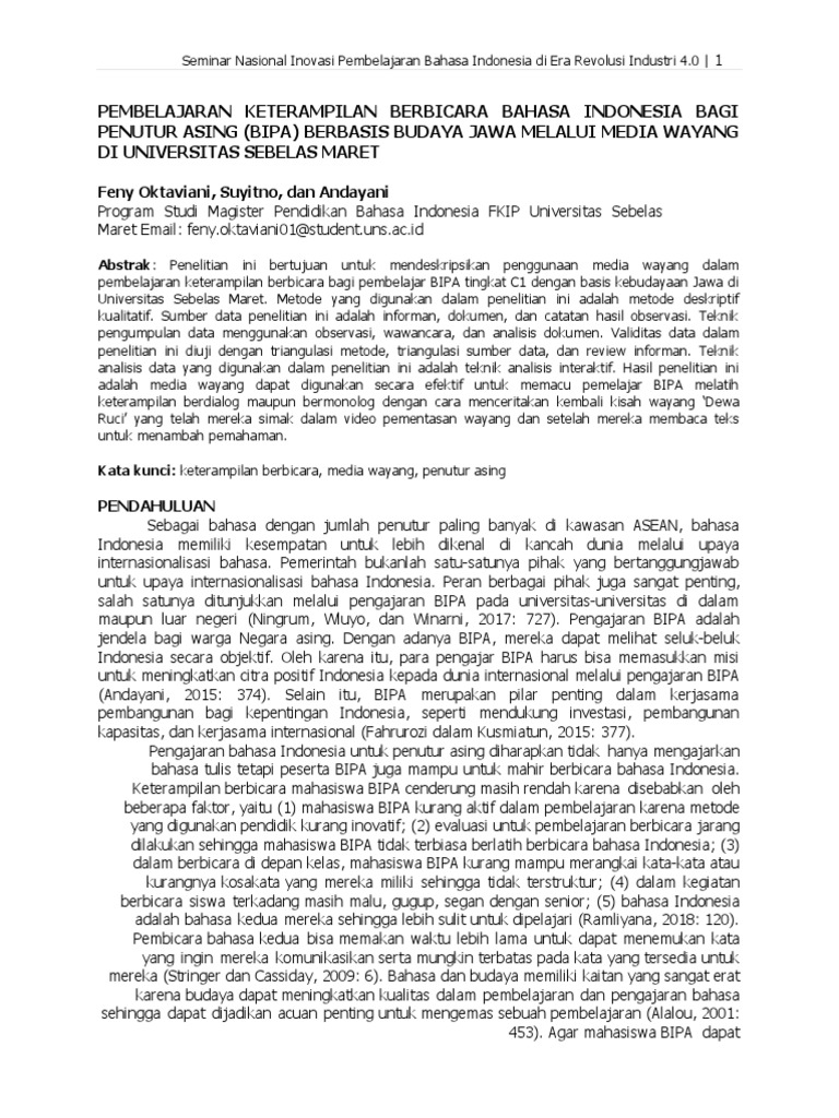 Wayang untuk Pembelajaran BIPA | PDF | Karier & Perkembangan | Kajian Bahasa Asing