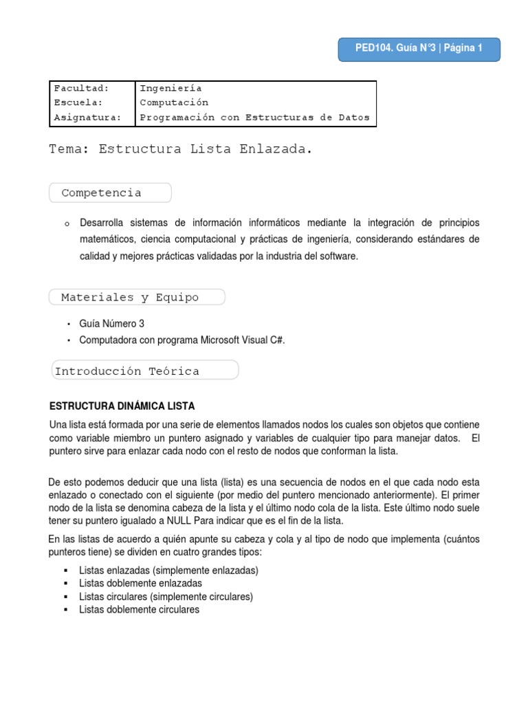 Estructura Lista Enlazada | PDF | Puntero (Programación de computadora ...