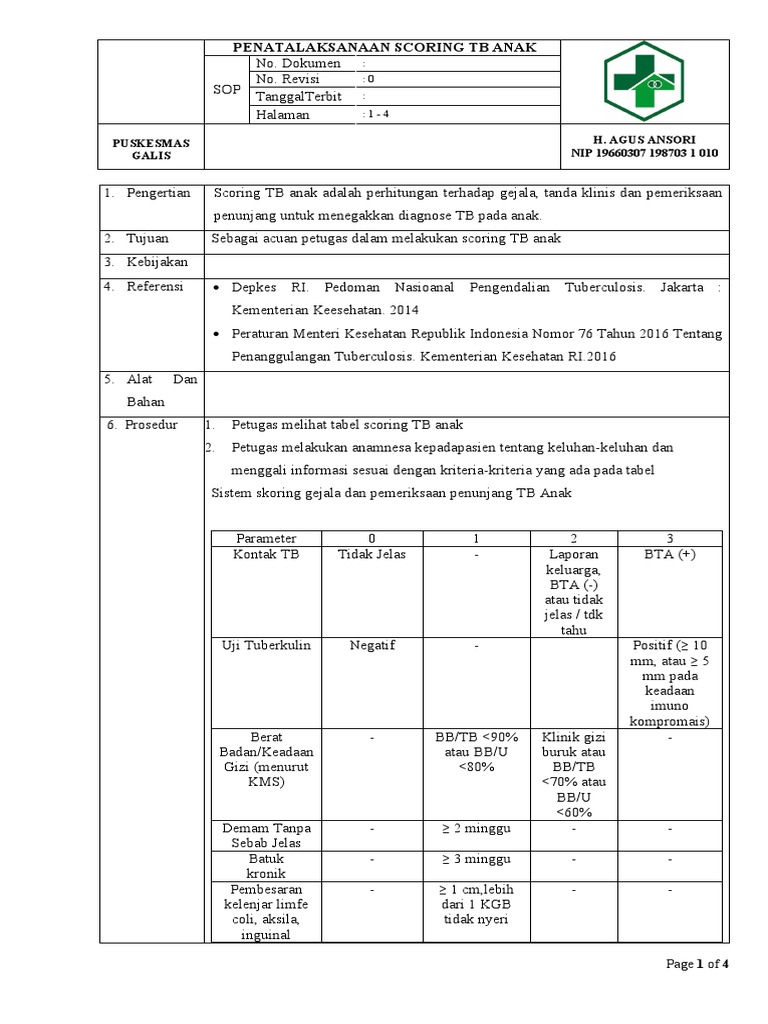Skoring Tuberkulosis pada Anak | PDF