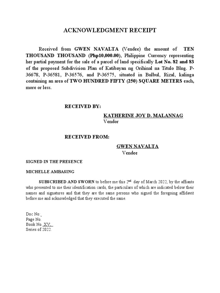 Acknowledgment Receipt - Docx Gwen Navalta | PDF