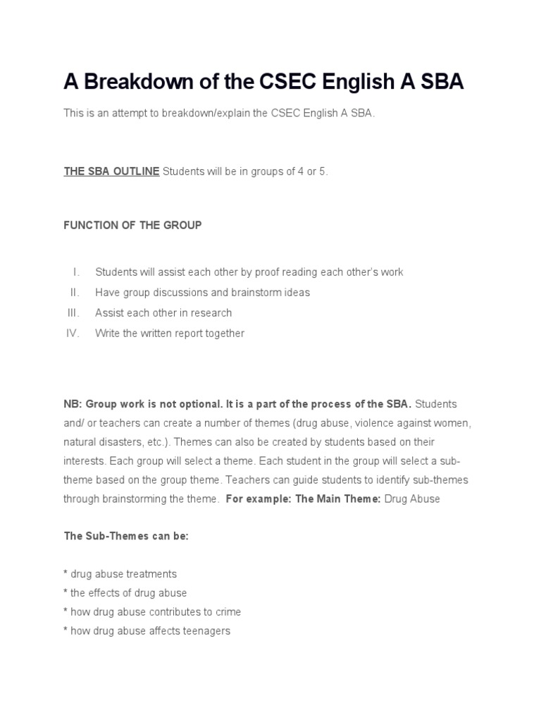 CSEC English SBA Guide | PDF | Human Communication | Communication