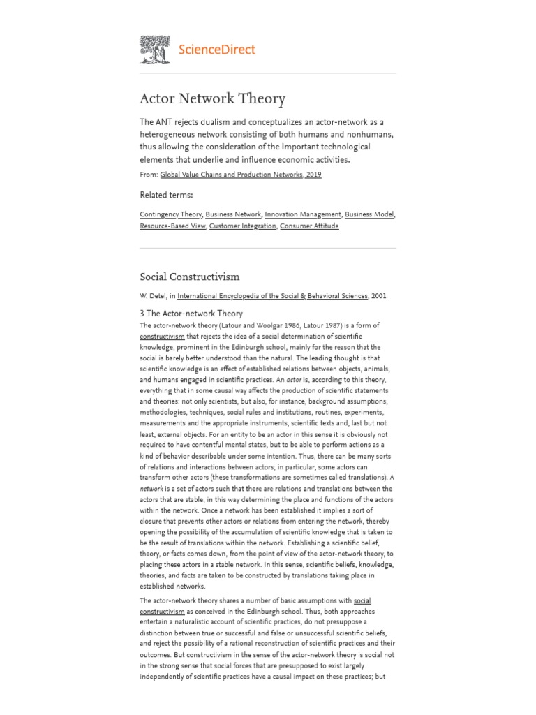 Actor Network Theory - An Overview - ScienceDirect Topics | PDF | Constructivism (Philosophy Of ...
