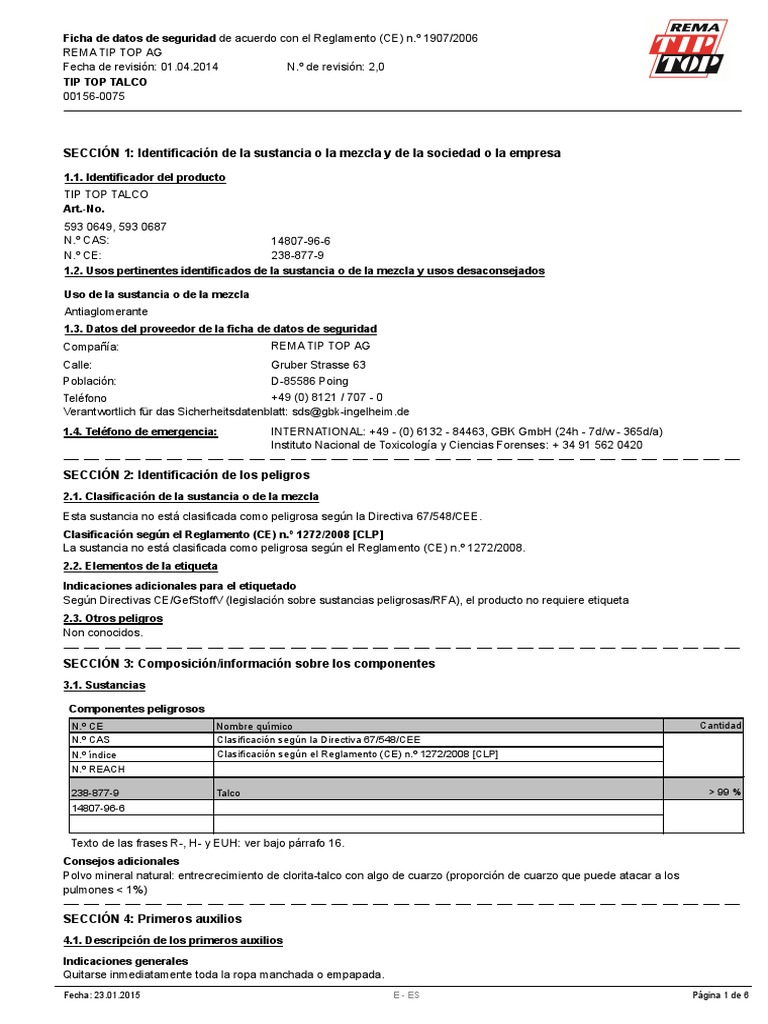 MSDS-S-025 Tiip - Top - Talco | PDF | Residuos | Reciclaje
