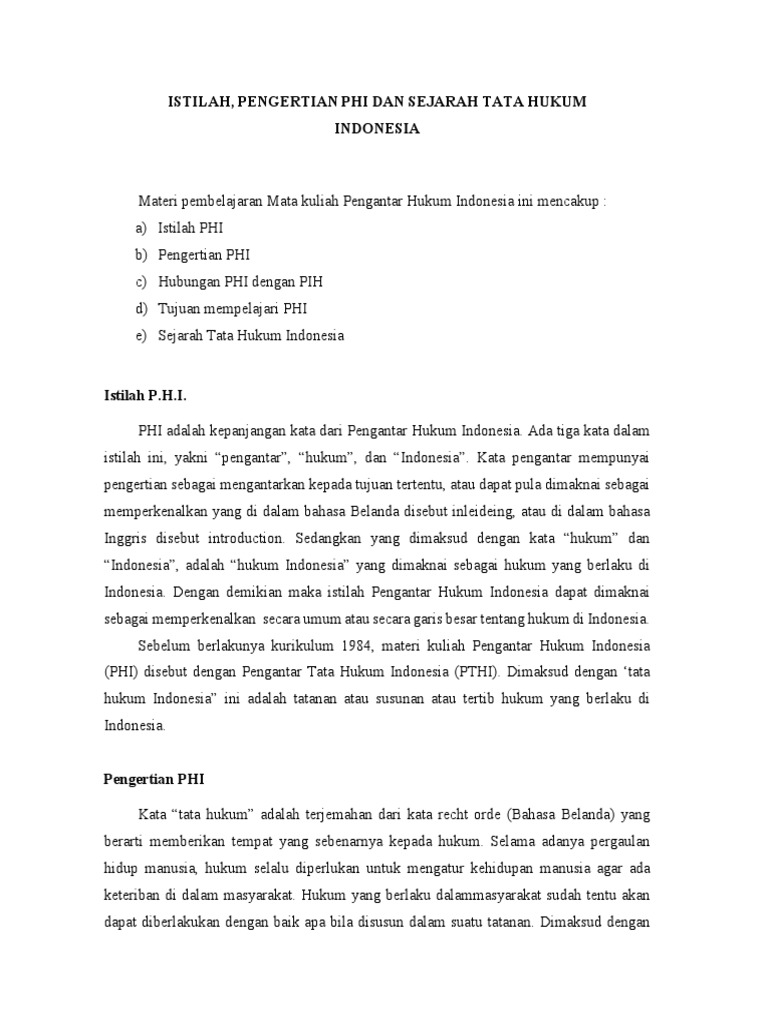 Istilah, Pengertian Phi Dan Sejarah Tata Hukum Indonesia | PDF | Politik