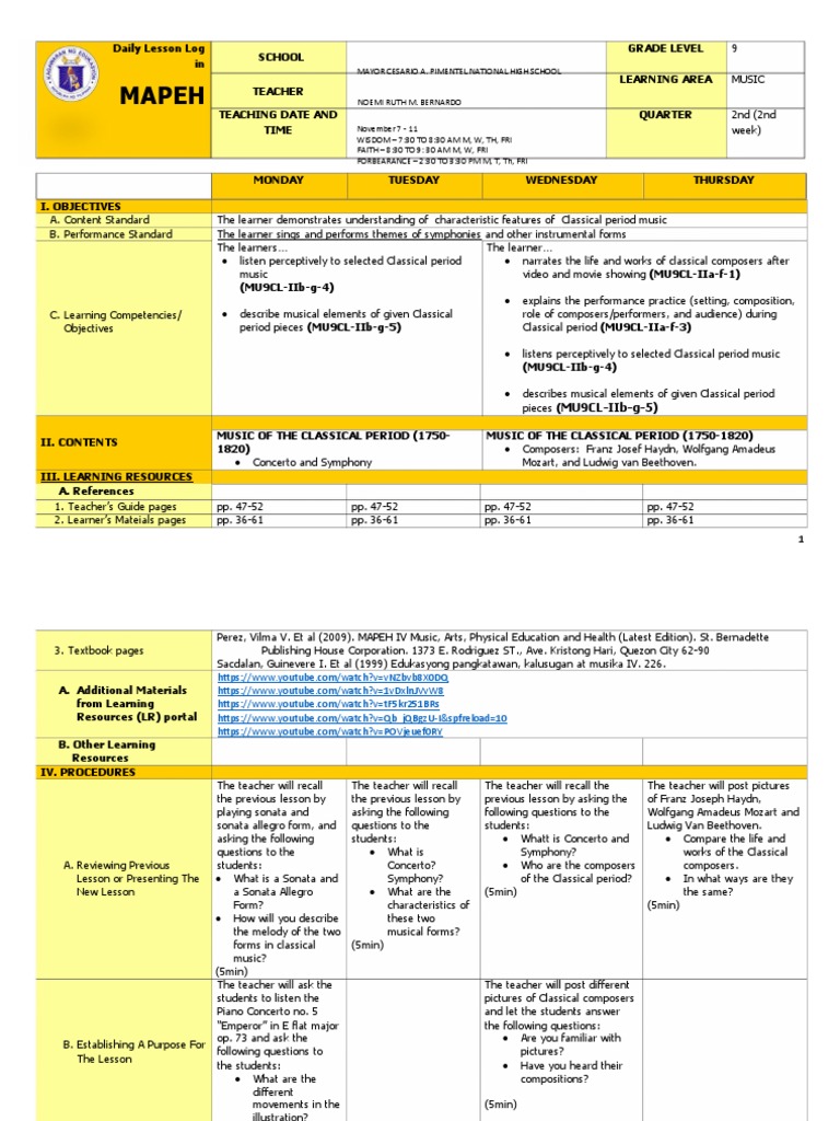 Classical Music Lesson Plan for Grade 9 | PDF