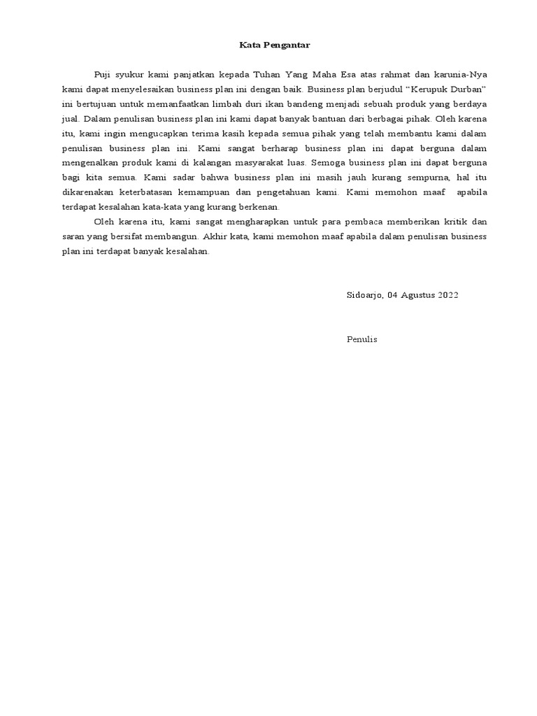 Kata Pengantar Bisnis Plan | PDF