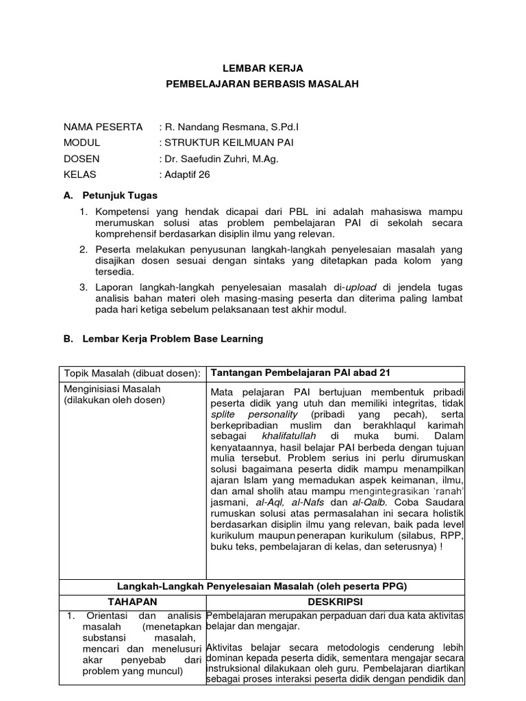 Analisis Materi PBL Keilmuan PAI | PDF