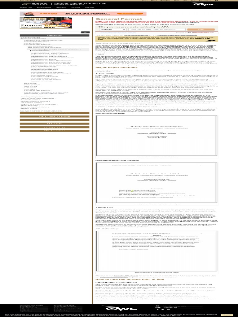 General Format Purdue Writing Lab | PDF | Apa Style | Typefaces
