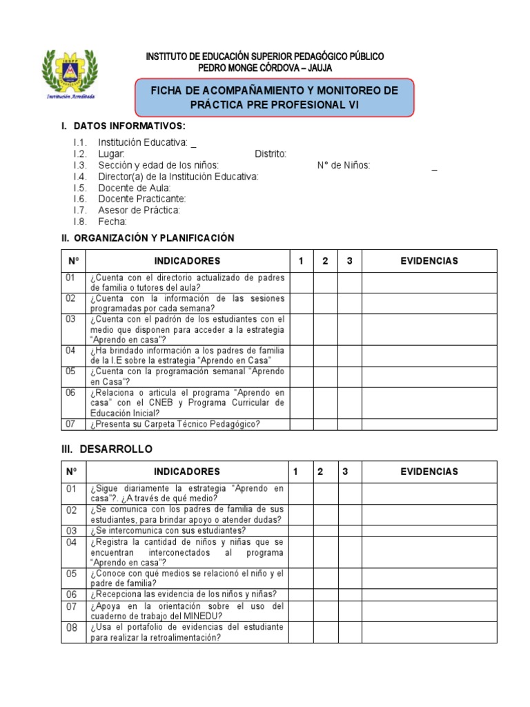 1 Ficha de Seguimiento y Monitoreo - Estudiantes | PDF