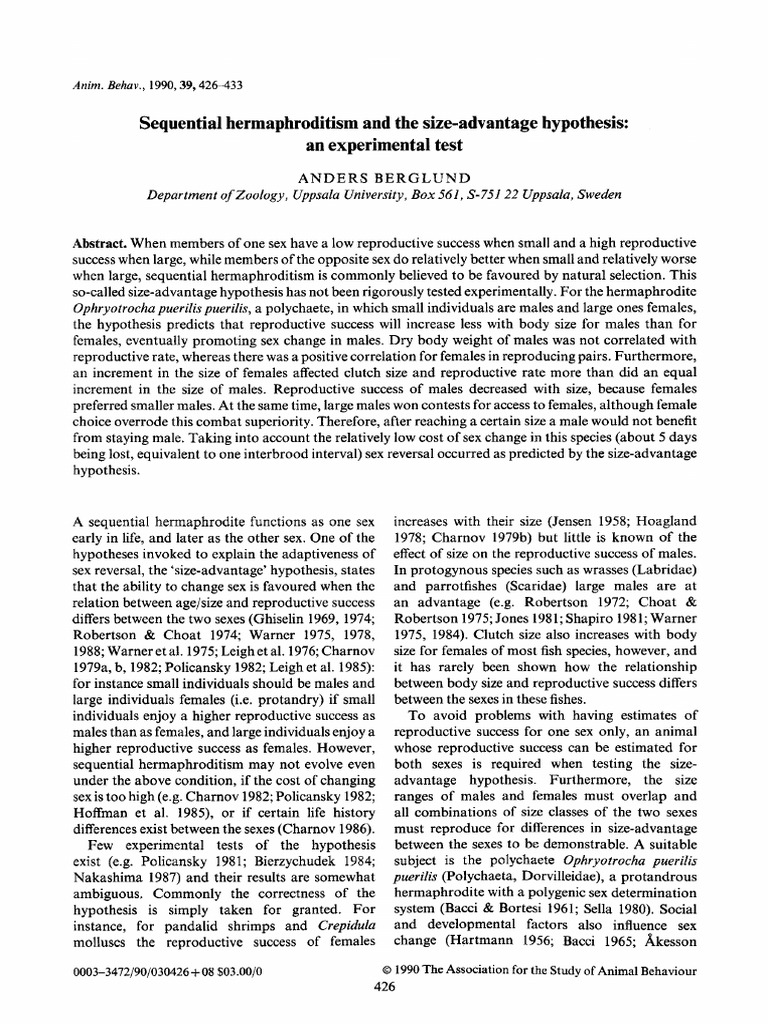 Berglund 1990 | PDF | Biological Processes | Sexual Reproduction