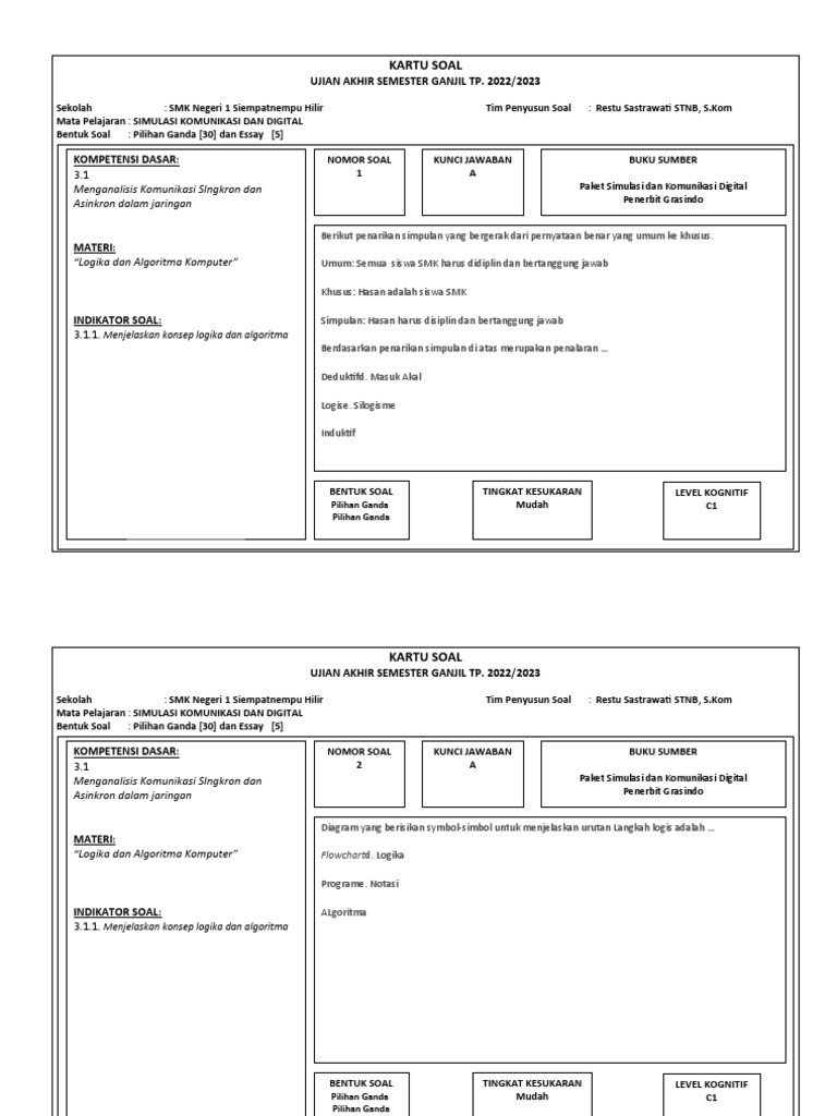 Kartu Soal Uas Simdig | PDF