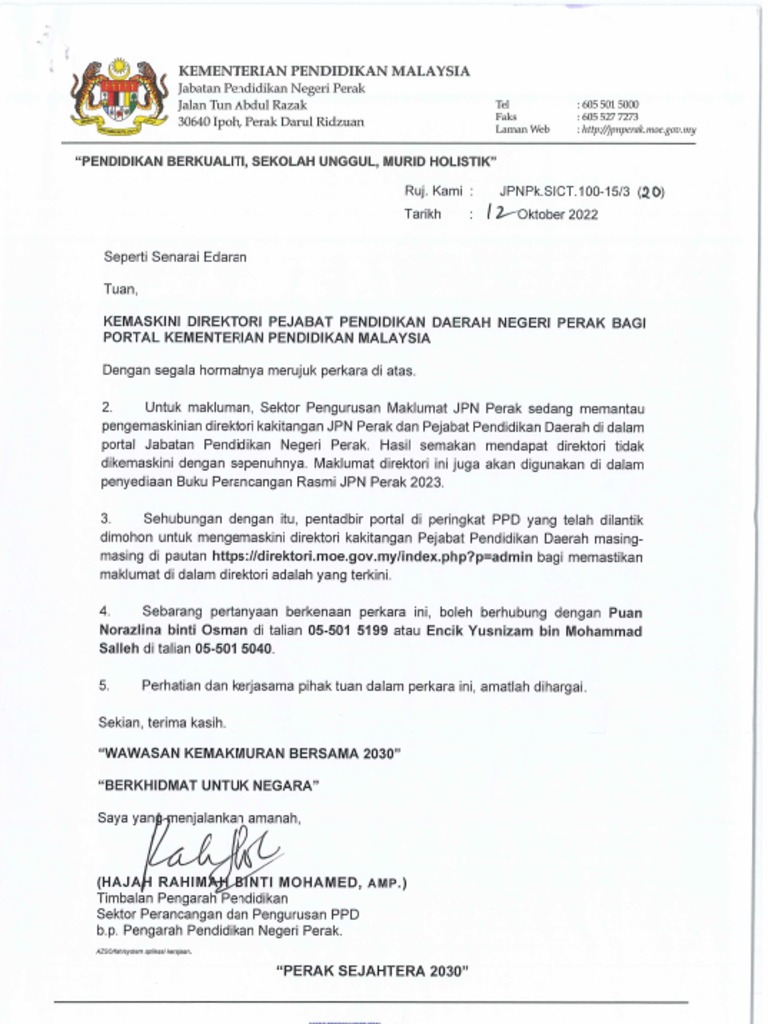 Kemaskini Direktori PPD Bagi Portal KPM | PDF