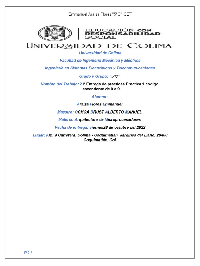 2.4 Entrega de Practicas Practica 1 Código Ascendente de 0 A 9 | PDF | Microcontrolador ...