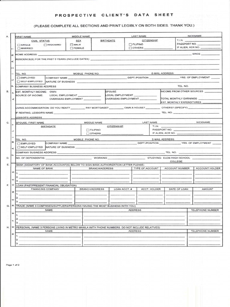 1 - Prospective Clients Data Sheet | PDF