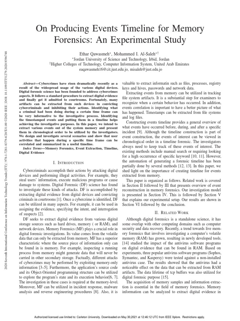 2020on Producing Events Timeline For Memory Forensics An Experimental Study | PDF | Computer ...