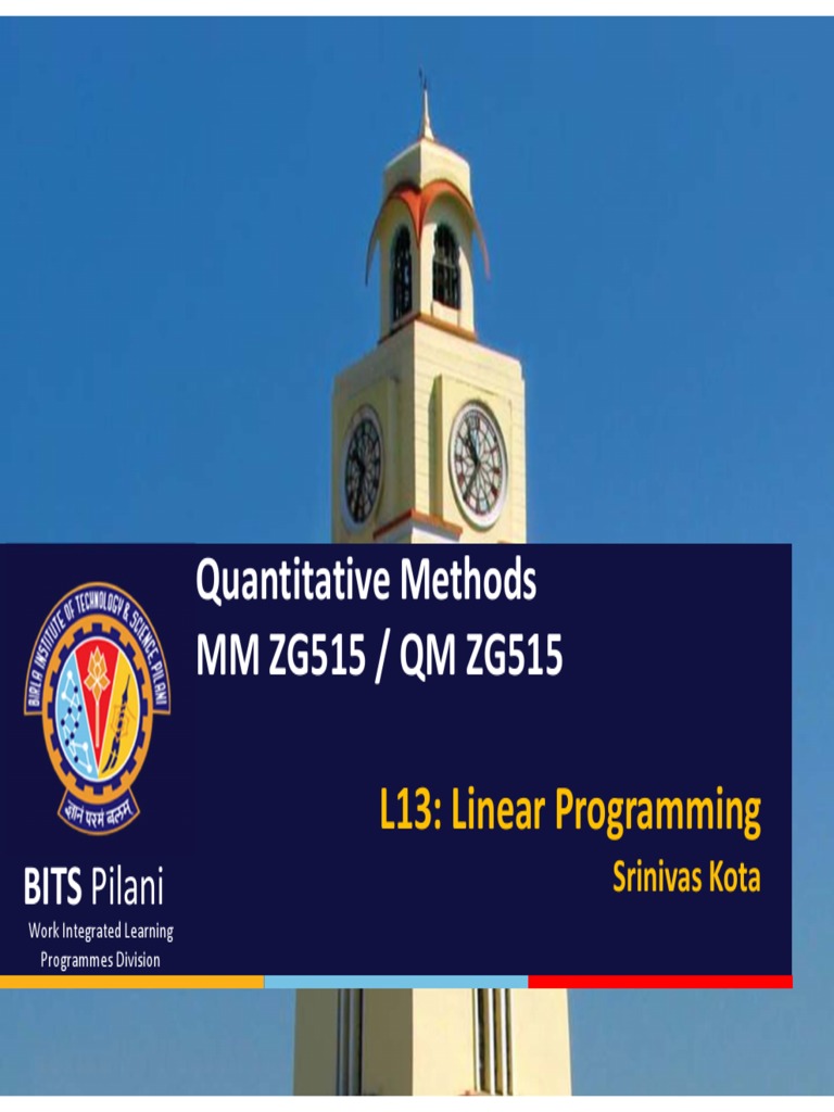 Quantitative Methods MM ZG515 / QM ZG515: L13: Linear Programming | PDF | Mathematical ...