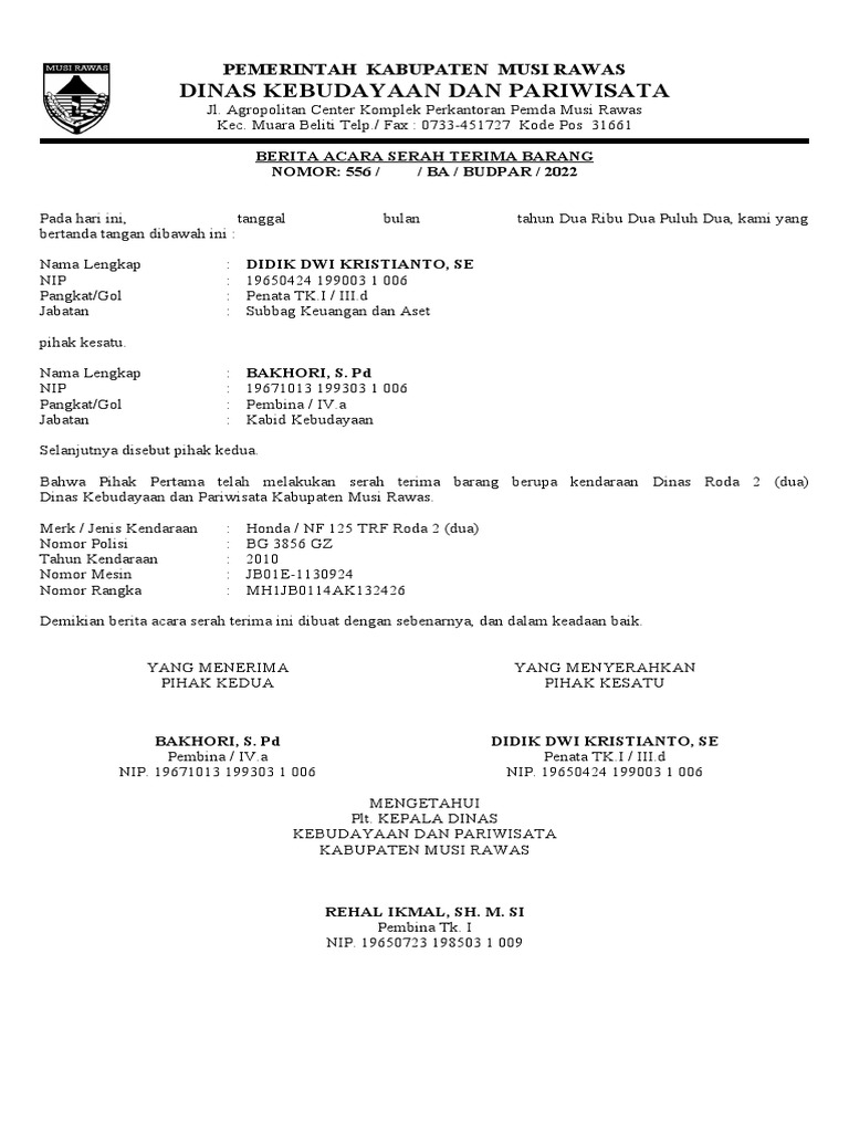 Surba Serahterima Kendaraan Dinas | PDF