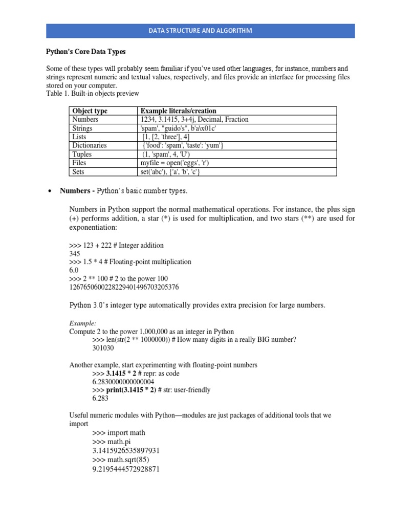 Datastructure Hands Onexerciseno1 Download Free Pdf Data Type Python Programming Language 