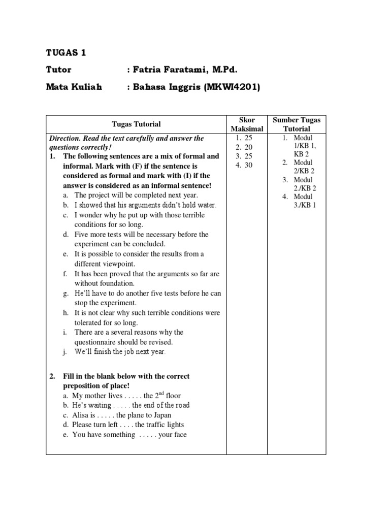 Tugas 1 - Mkwi4201 | PDF | Language Arts & Discipline