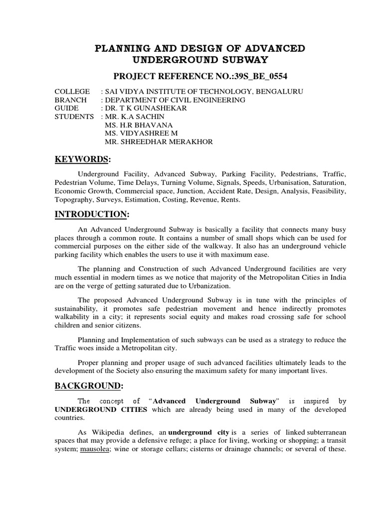 Planning and Design of Advanced Underground Subway | PDF | Traffic | Tunnel