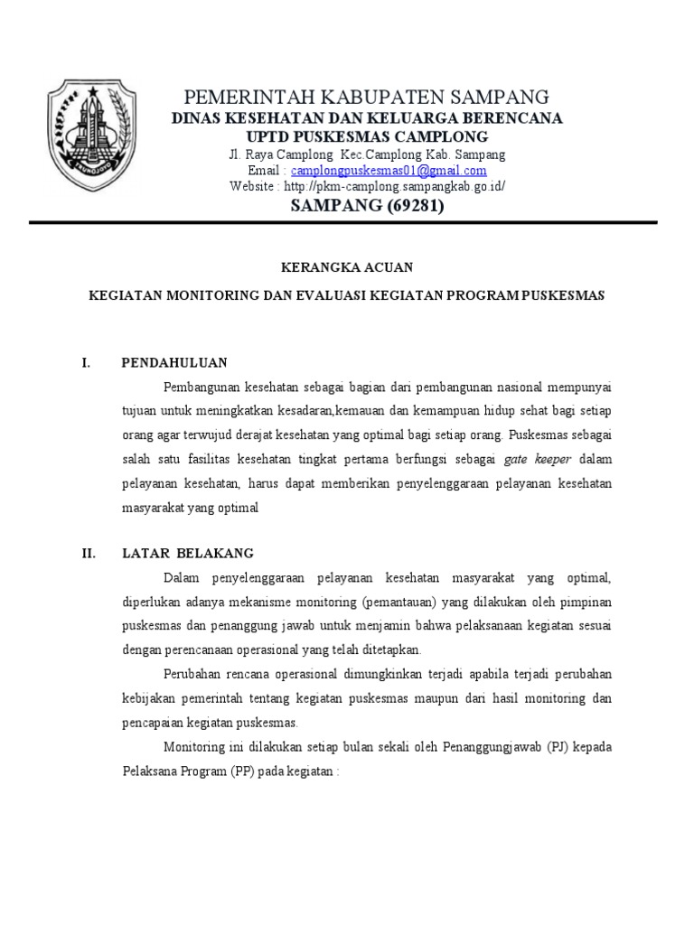 1.6.1.2.1.1 Kak Monitoring Dan Evaluasi 2021 Puskesmas | PDF