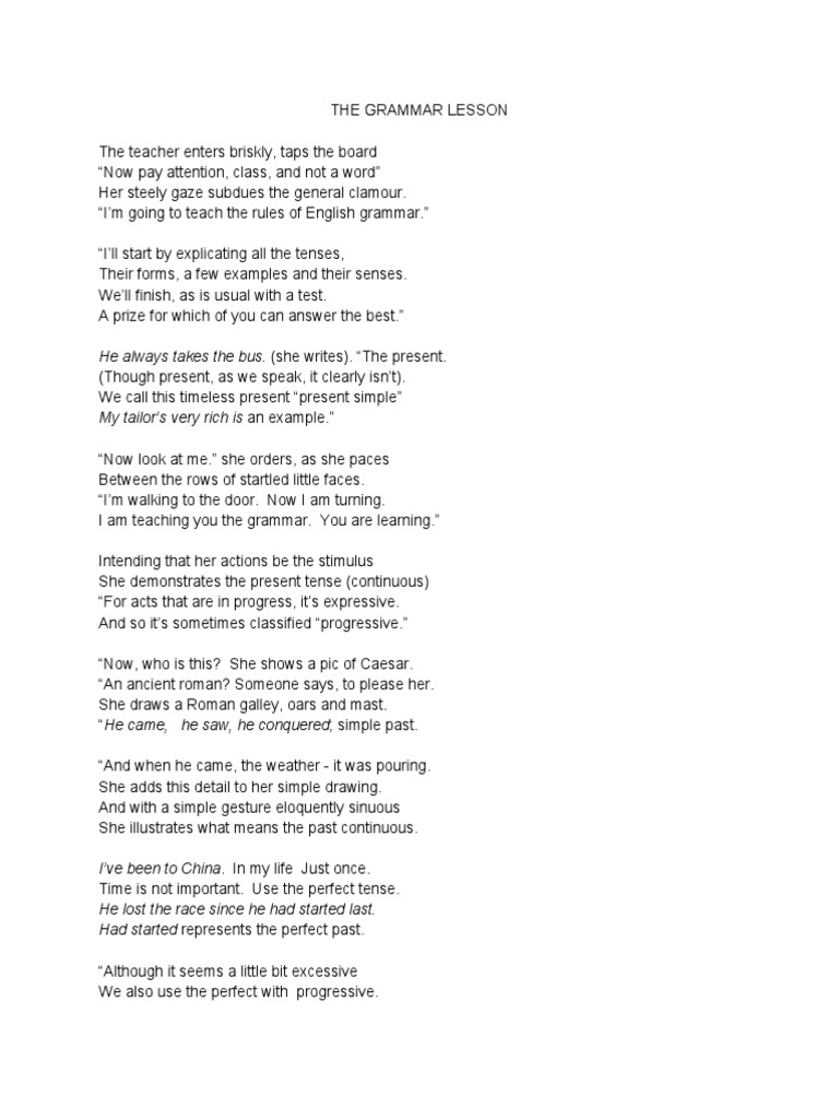 The Grammar Lesson: A Poem | PDF | English As A Second Or Foreign ...