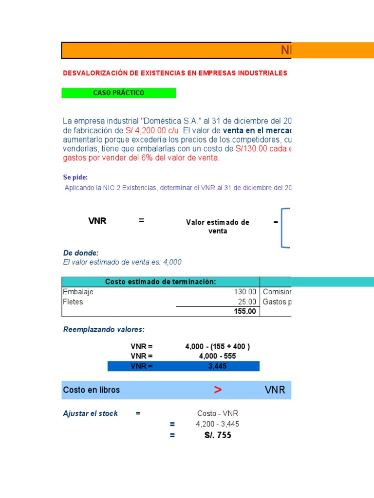 Práctica Nic 2 Desvalorización de Existencias (Ejemplo) | PDF | Contabilidad | Economias