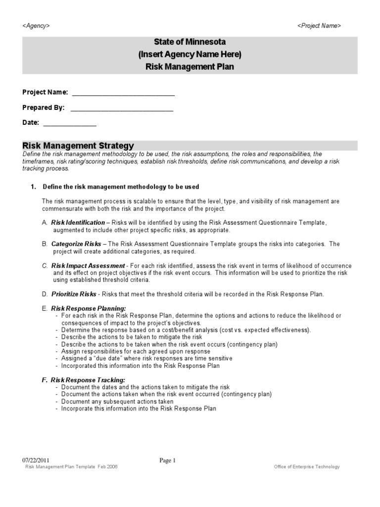 Risk Management Plan Template 021506110525 Risk Management Plan ...