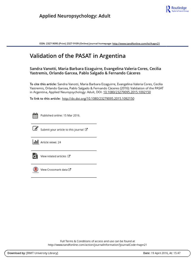 4.6 Validation of The PASAT in Argentina | PDF | Standard Deviation ...