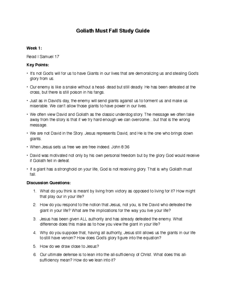 Goliath Must Fall - Study Guide | PDF | Jesus | Anger