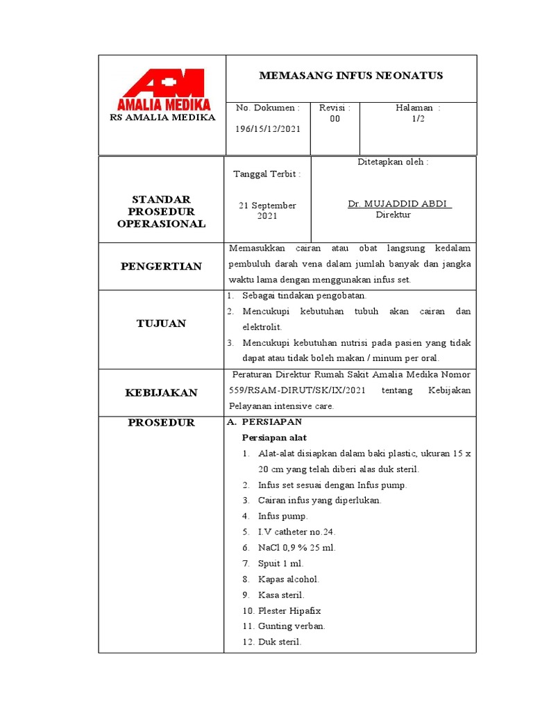 SOP Pemasangan Infus Neonatus | PDF