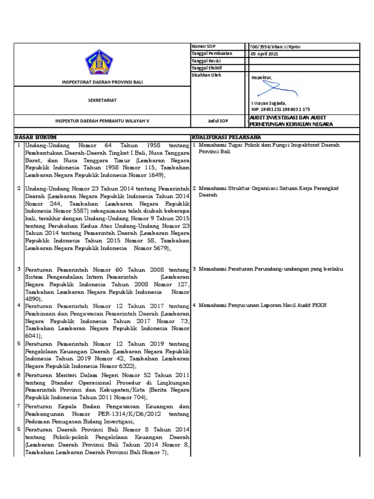 Sop Audit Investigasi Dan Audit PKKN-1 | PDF