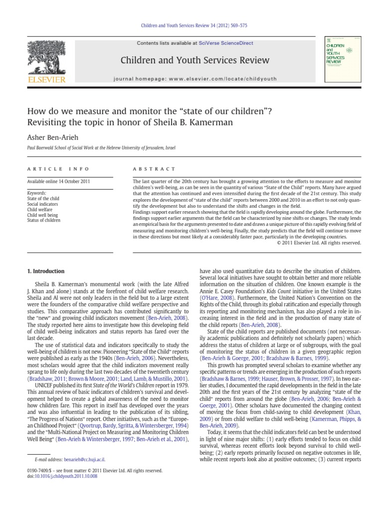 Ben-Arieh, A. How Do We Measure and Monitor The"state of Our Children ...